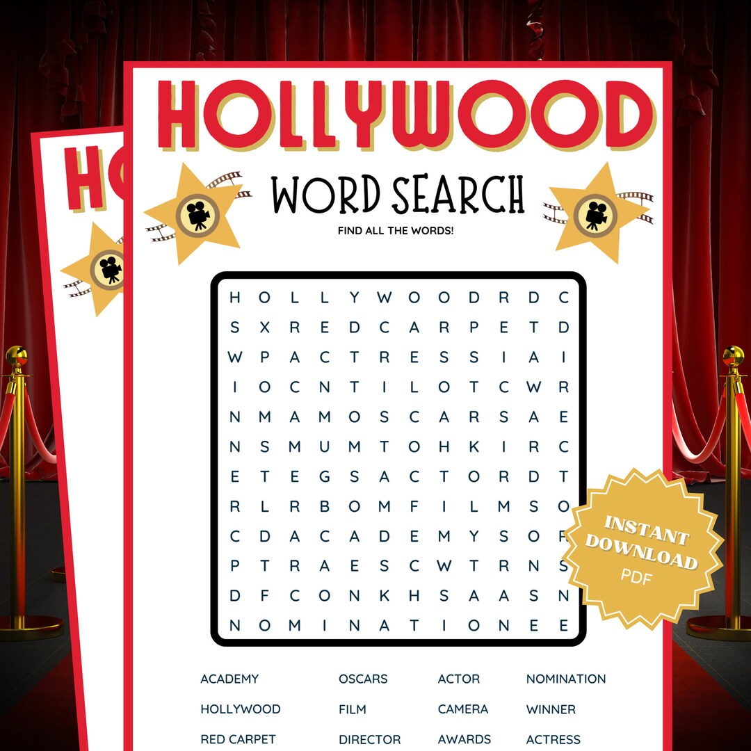 Oscar Party Word Search Game: Printable Academy Awards Activity ...