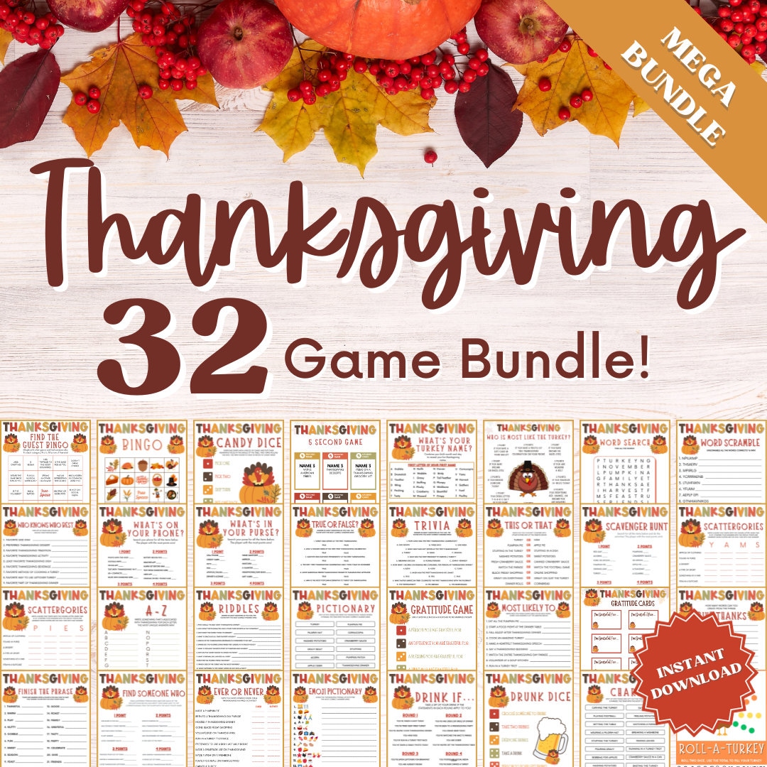 32 Thanksgiving Games Bundle: Printable Family Activities (digital ...