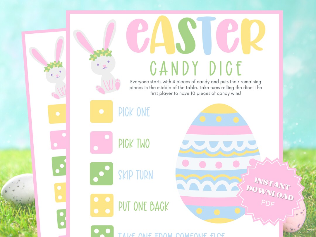 Candy Dice Easter Game, Easter Games for Kids, Printable Easter Games ...
