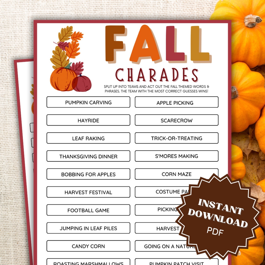 Fall Charades Game: Printable Autumn Activity (digital Download) - Etsy