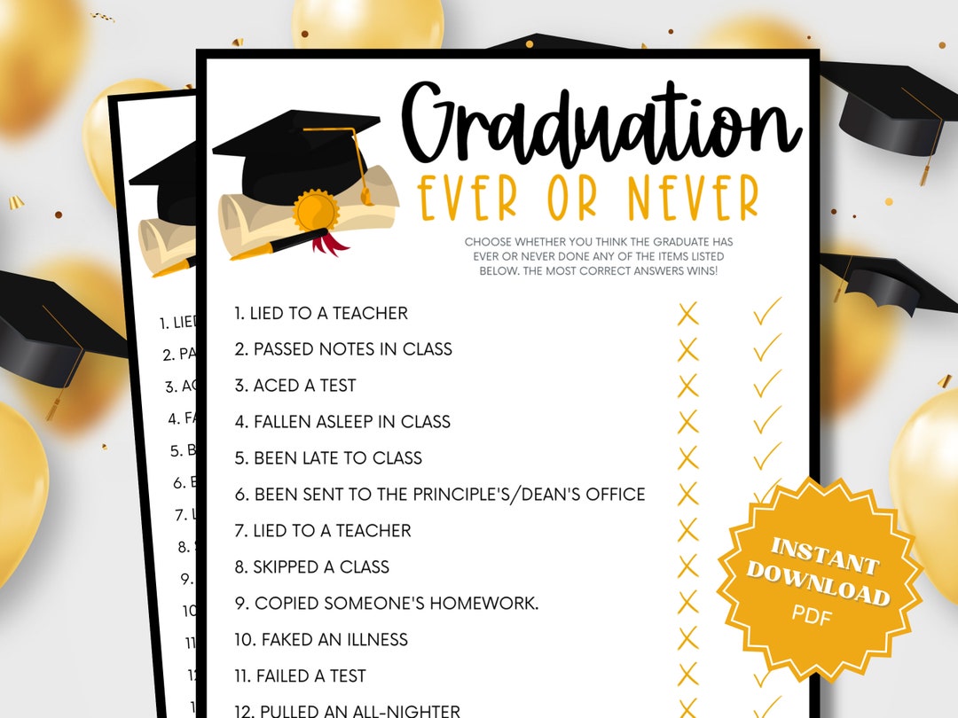 Never Have I Ever Printable Graduation Party Game, Graduation Games ...