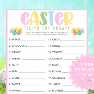 Finish the Phrase Printable Easter Game, Finish My Phrase, Printable ...