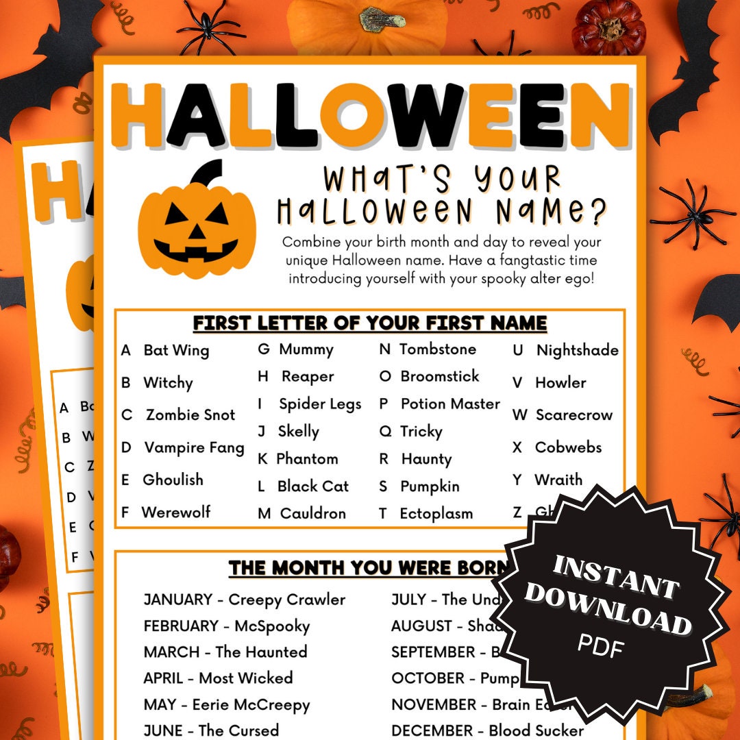 What's Your Halloween Name Halloween Printable for Kids, Halloween ...