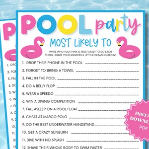 Most Likely to Printable Pool Party Game, Pool Party Games, How Well Do ...