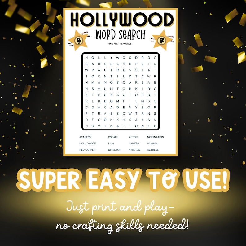 Oscar Party Word Search Game: Hollywood Awards (PDF) - Etsy