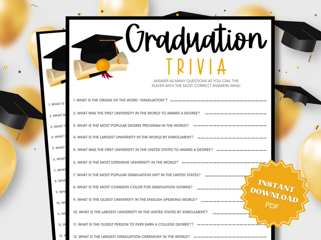 Graduation Trivia Printable Graduation Party Game, Graduation Games ...