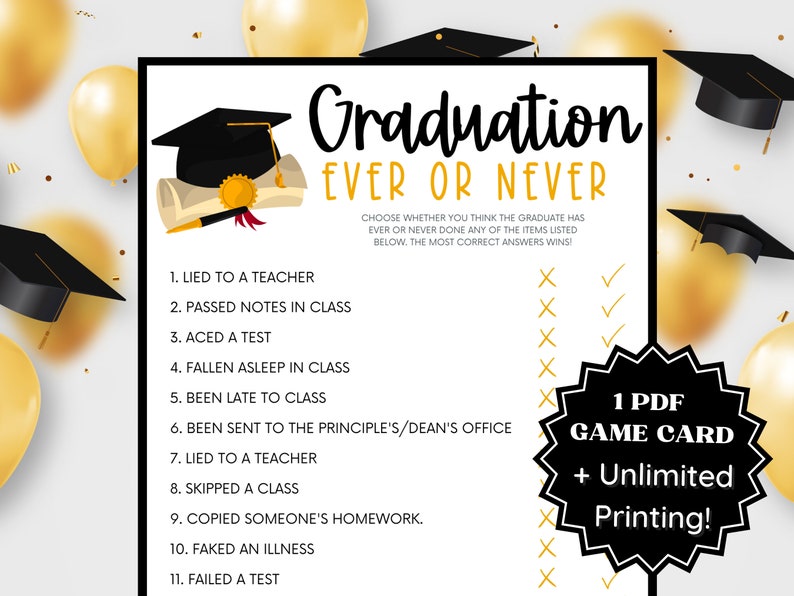 Never Have I Ever Printable Graduation Party Game Graduation - Etsy
