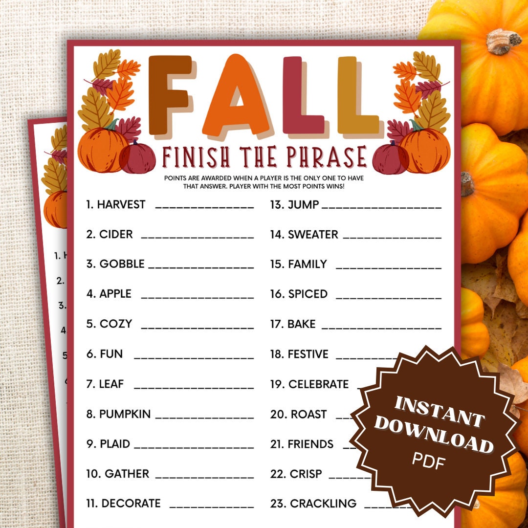 Finish the Phrase Fall Game: Printable Word Activity (PDF) - Etsy