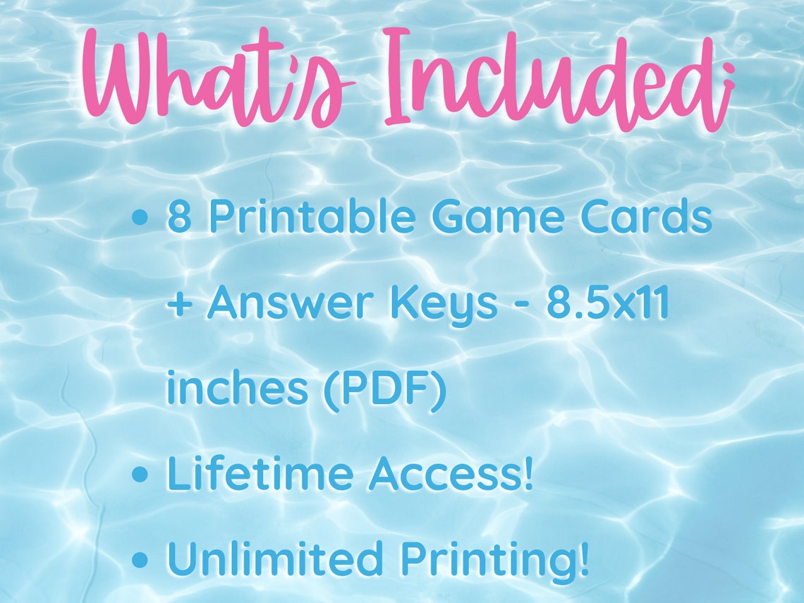 Printable Pool Party Games 8 Game Bundle Vol. 1 Trivia Games - Etsy