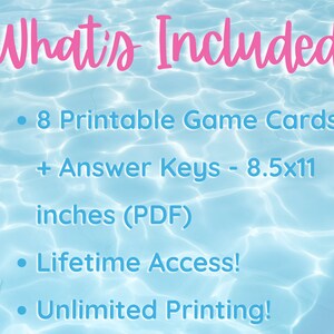 Printable Pool Party Games 8 Game Bundle Vol. 1, Trivia Games, Candy ...