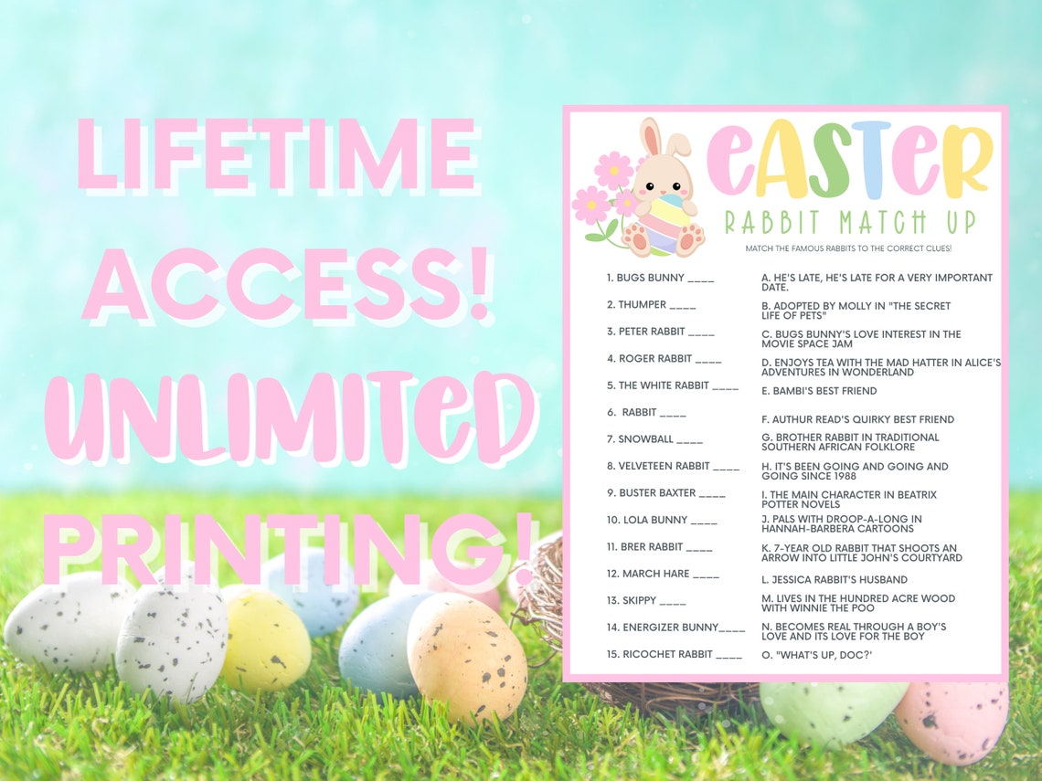 Rabbit Match up Printable Easter Game Group Games Trivia - Etsy