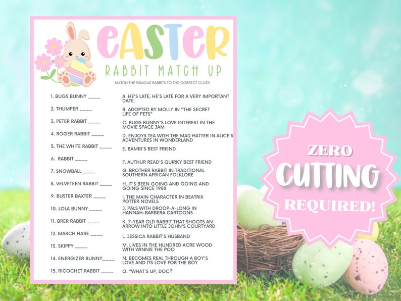 Rabbit Match up Printable Easter Game Group Games Trivia - Etsy