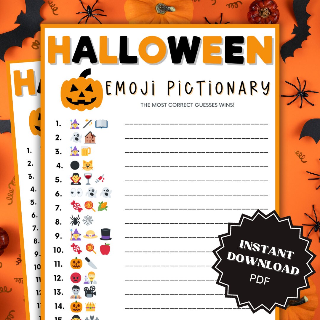 Emoji Pictionary Halloween Game: Printable Party Trivia (digital ...