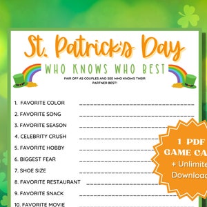 St Patricks Day Game, Who Knows Who Well, Adult Party (digital Download ...