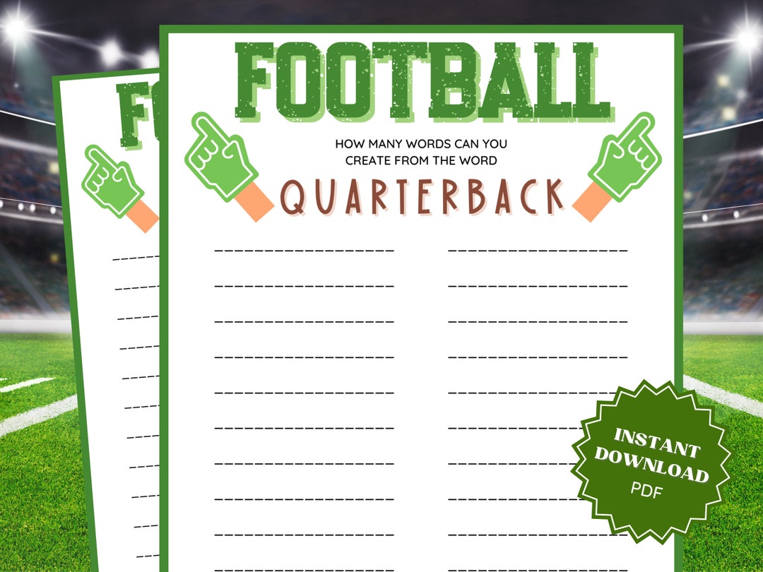Super Bowl Word Game: Quarterback Party Activity (digital Download) - Etsy