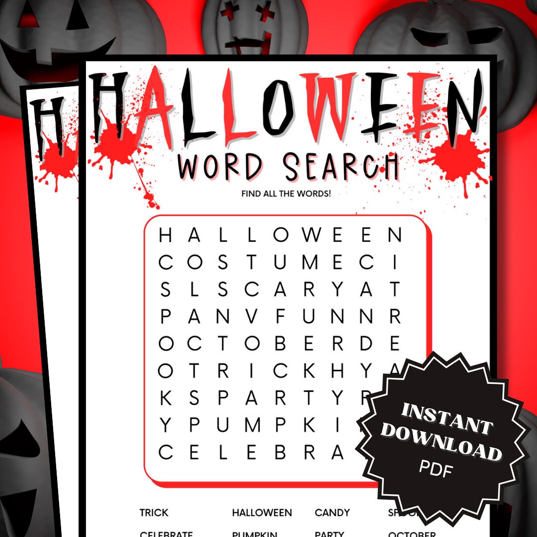 Halloween Word Search Game: Printable Kids Activity (digital Download ...
