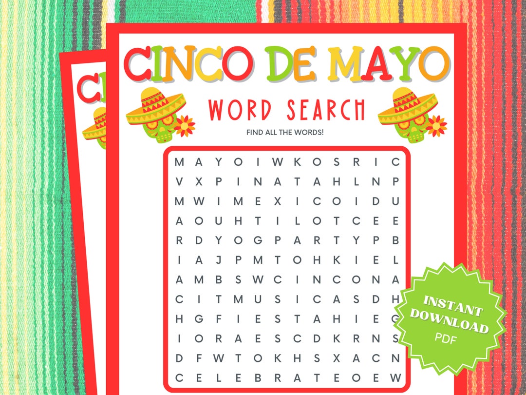 Cinco De Mayo Word Search Game: Printable Party Activity (digital ...
