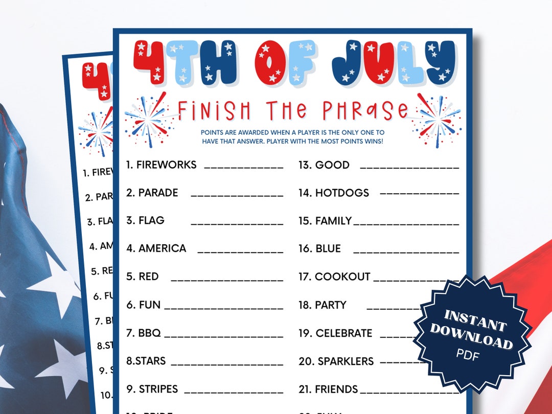 Finish the Phrase 4th of July Game, Finish My Phrase, 4th of July Games ...