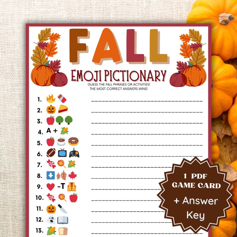 Fall Emoji Pictionary Game: Printable Autumn Activity (digital Download ...