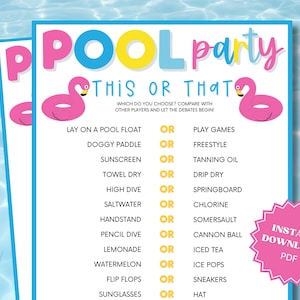 This or That Pool Party Game: Printable Activity (digital Download) - Etsy