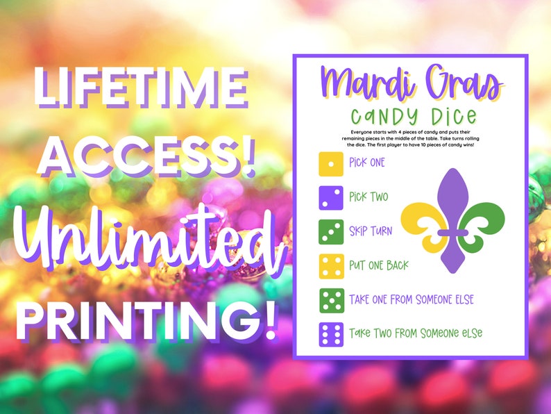 Mardi Gras Candy Dice Game: Family Party Printable (digital Download ...
