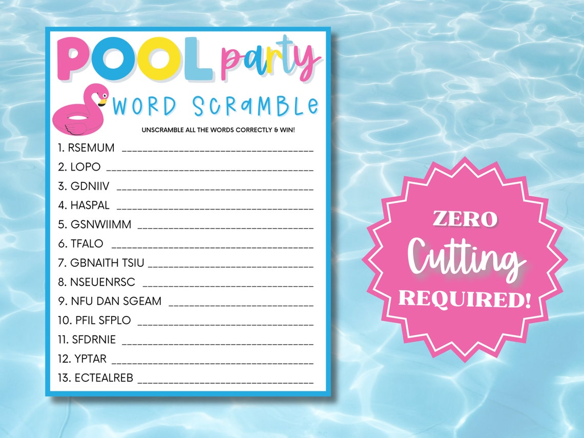 Word Scramble Pool Party Printable Game Pool Party Games - Etsy