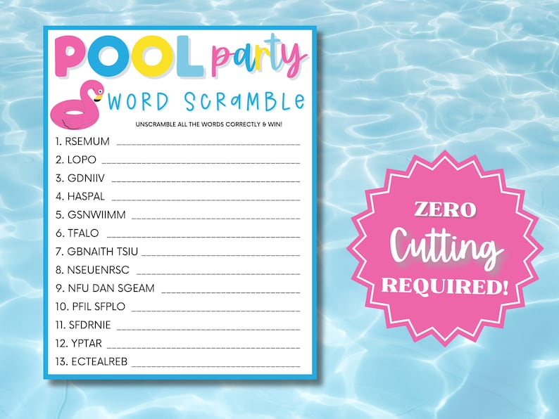 Word Scramble Pool Party Printable Game Pool Party Games - Etsy