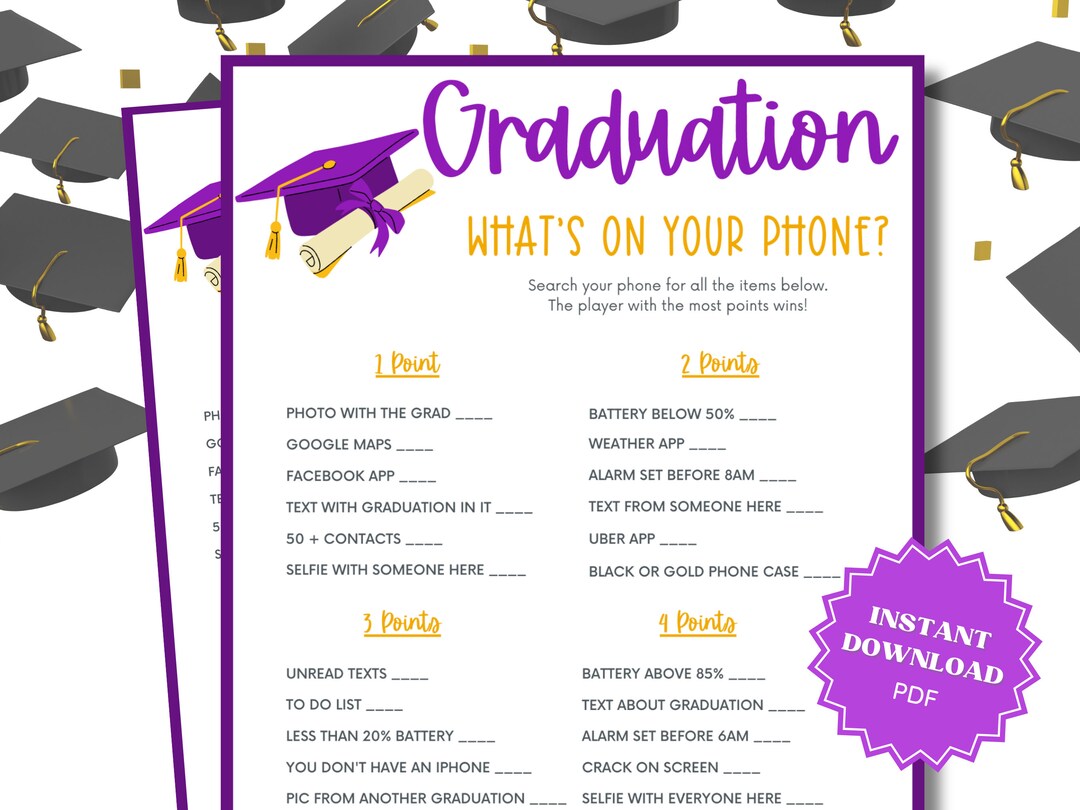 Graduation Party Game: What's on Your Phone Printable (digital Download ...