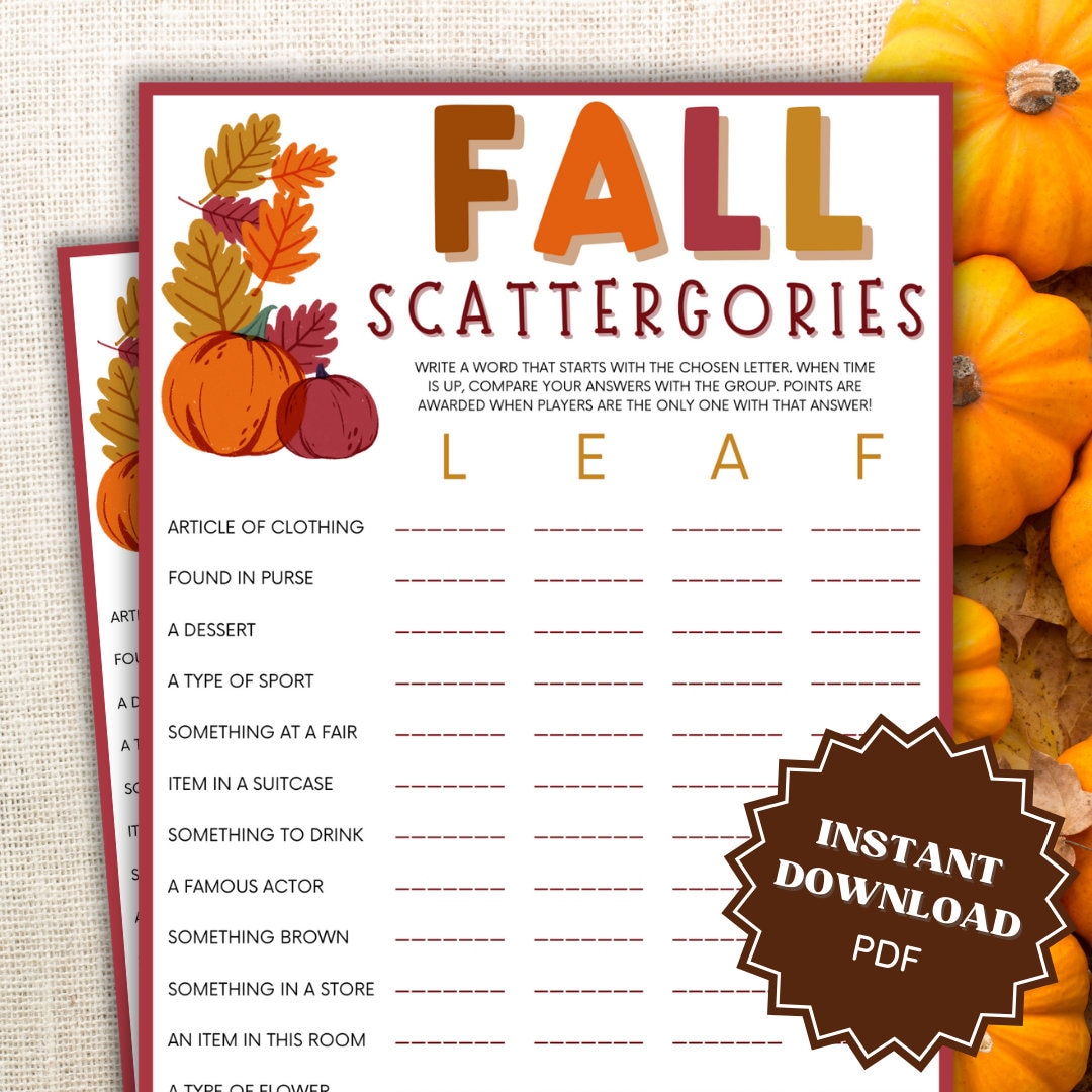 Fall Scattergories Printable Game: Family Word Games (digital Download ...