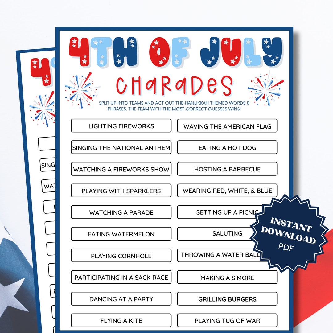 4th of July Charades Game: Printable Party Activity (digital Download ...