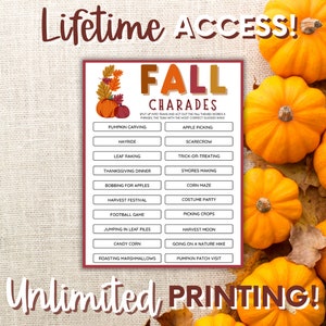 Fall Charades Game: Printable Autumn Activity (digital Download) - Etsy