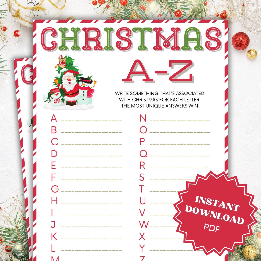 A-Z Christmas Word Games, Christmas Games for Kids, Printable Christmas ...