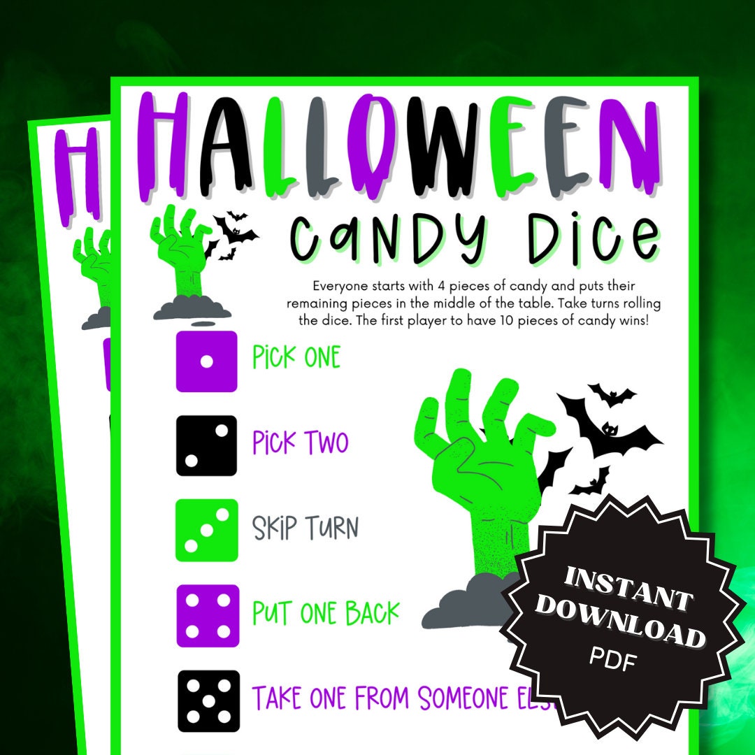 Candy Dice Halloween Game Printable, Halloween Games for Kids ...