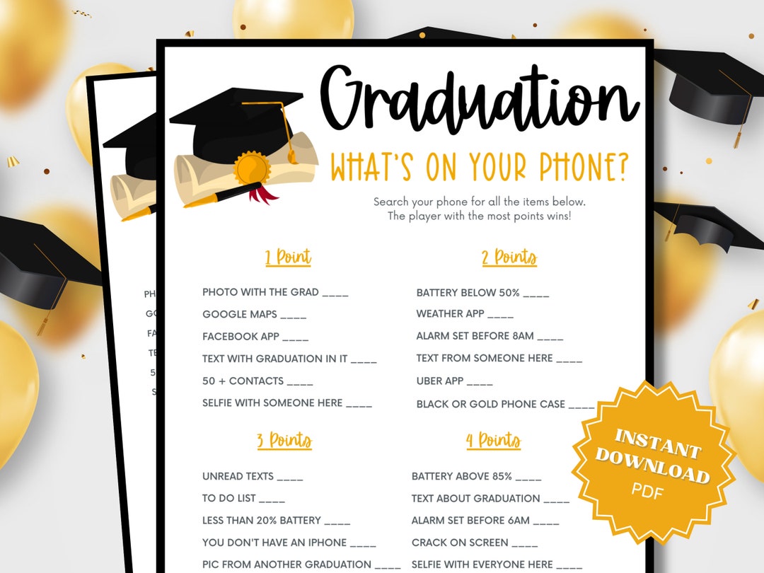 What's on Your Phone Printable Graduation Party Game, What's in Your ...