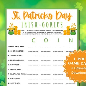 St. Patricks Day Scattergories Game, St Patricks Games, St Patricks ...