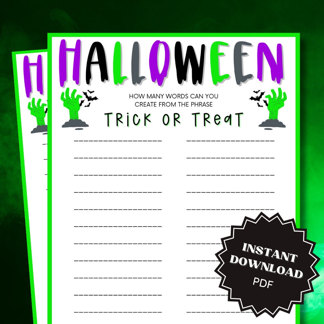 Halloween Word Game Printable: Trick or Treat Phrase (digital Download ...
