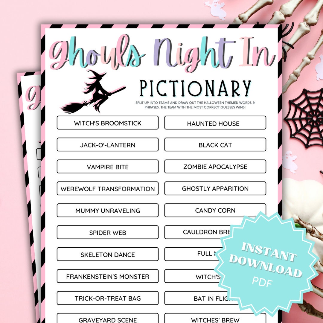 Ghouls Night in Pictionary: Printable Halloween Word Game (digital ...