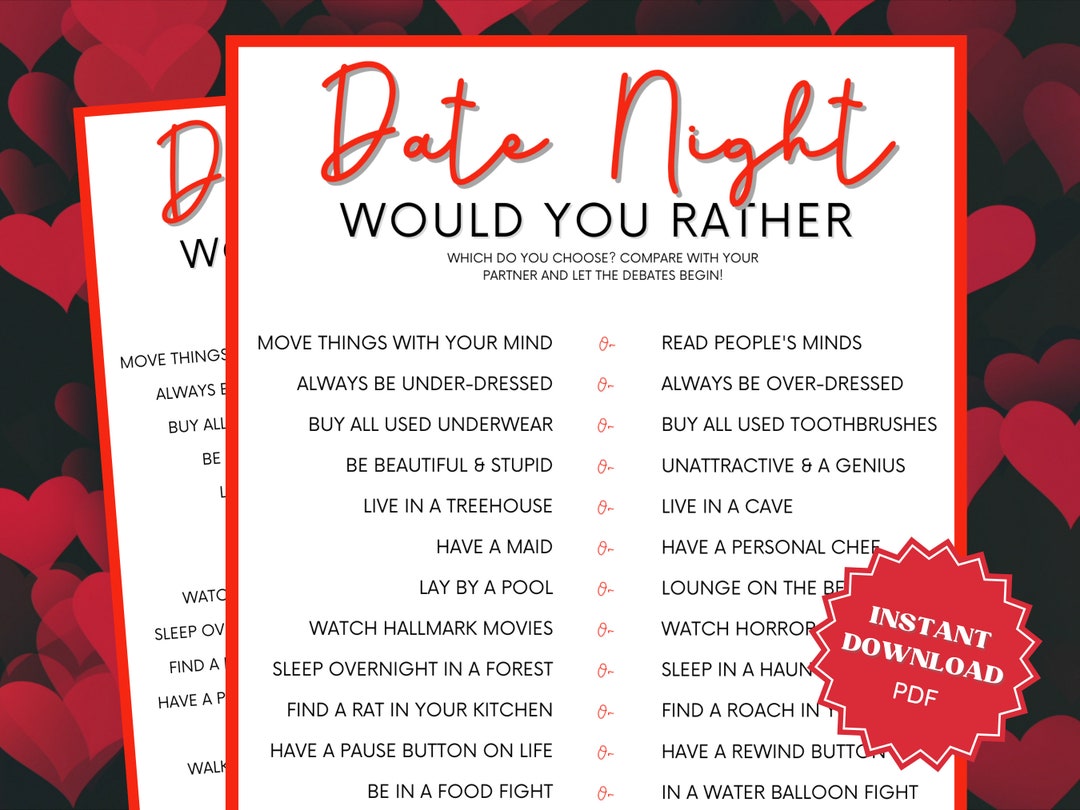 Date Night Would You Rather Party Game, This or That, Couples Game ...