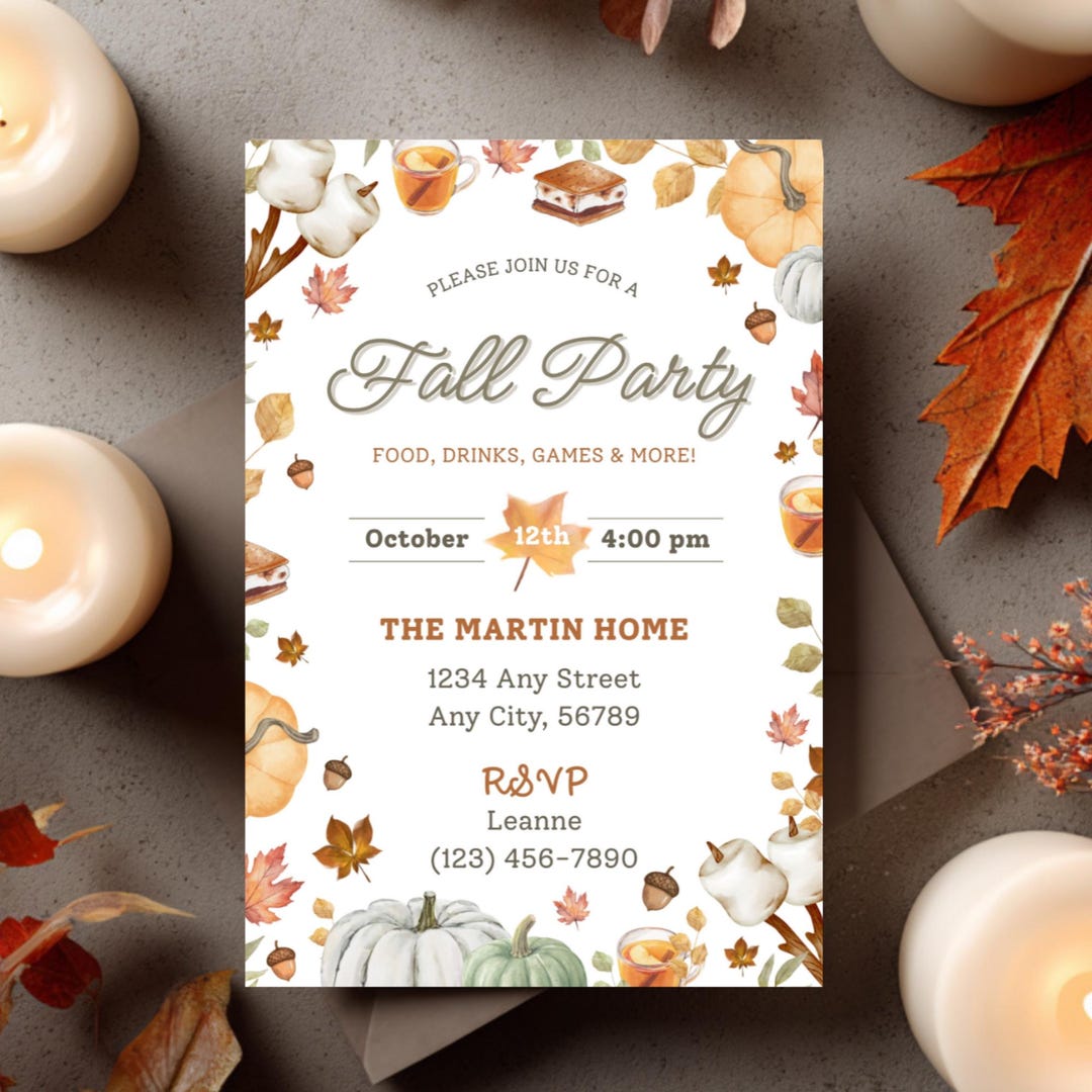 Editable Fall Party Invitation Template | Autumn Gathering (digital ...