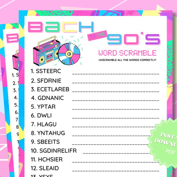 90s Word Scramble - Etsy