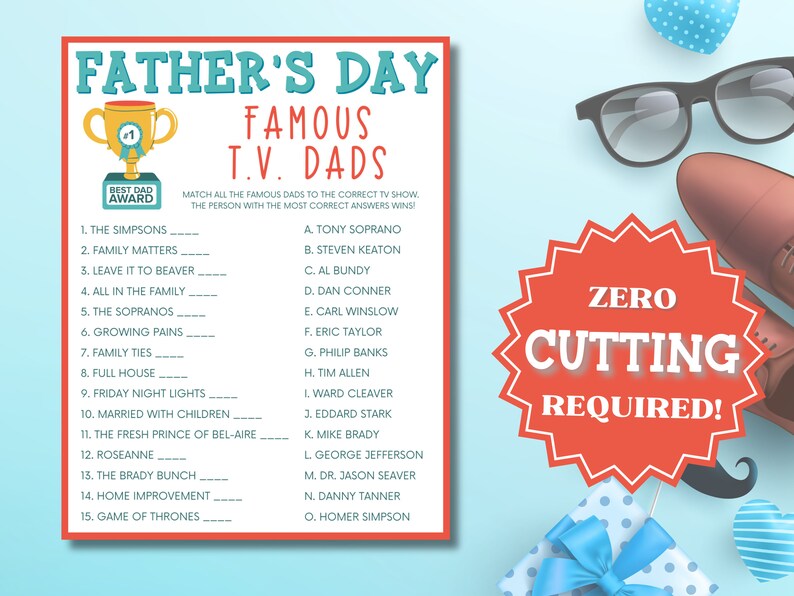 Famous T.V. Dads Trivia Game: Father's Day Printable (digital Download ...