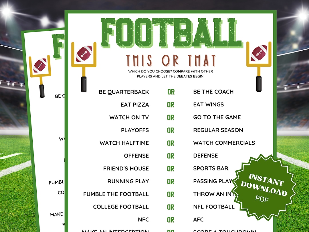 This or That Super Bowl Party Game, Super Bowl Games, Family Party Game ...