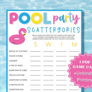 Scattergories Pool Party Printable Game, Word Games, Pool Party Game ...