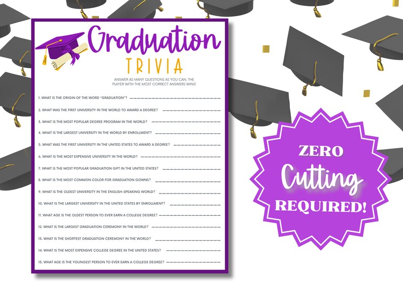 Graduation Trivia Printable Graduation Party Game Graduation - Etsy
