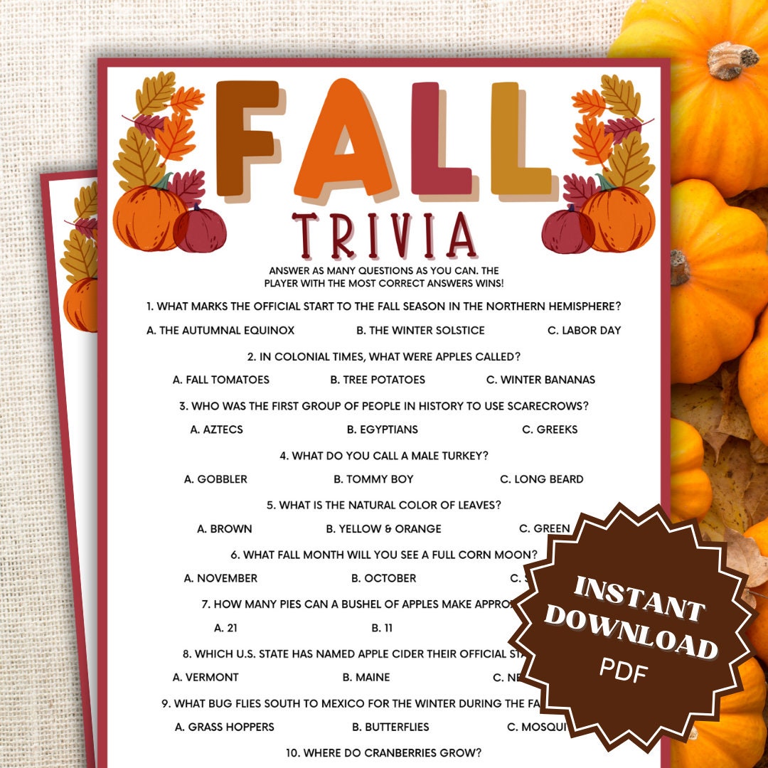 Fall Trivia Game: Printable Autumn Activity (PDF Download) - Etsy
