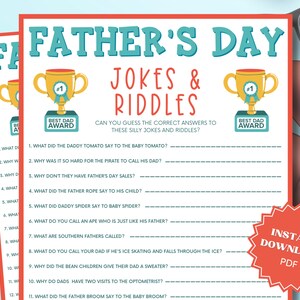 Jokes and Riddles Trivia Printable Fathers Day Game, Group Games ...