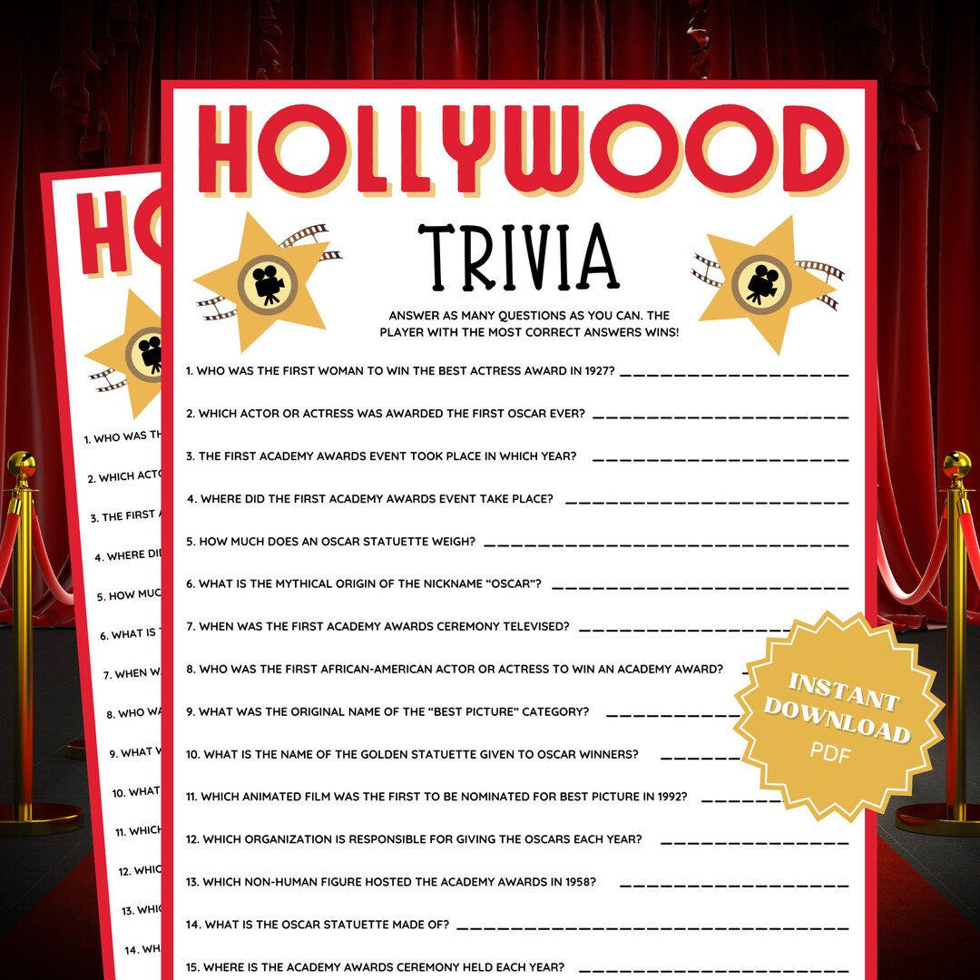 Oscars Party Trivia Game, Academy Awards, Academy Award Party, Oscar ...