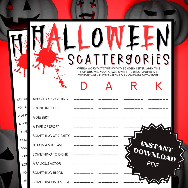 Scattergories Halloween Game Printable Word Games Halloween - Etsy