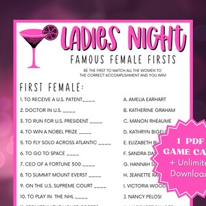 Ladies Night Trivia Game: Famous Female Firsts (printable) - Etsy