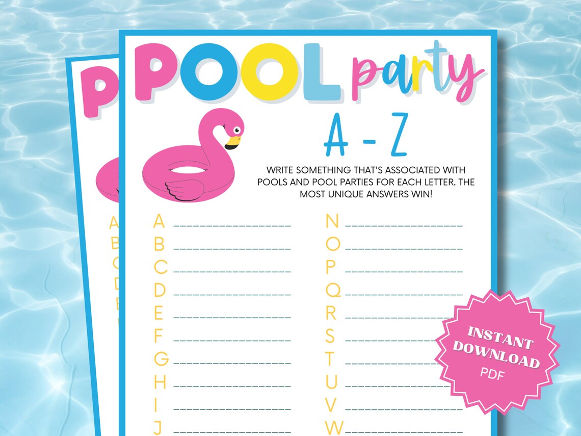 A-Z Pool Party Word Game Pool Party Games Pool Party - Etsy